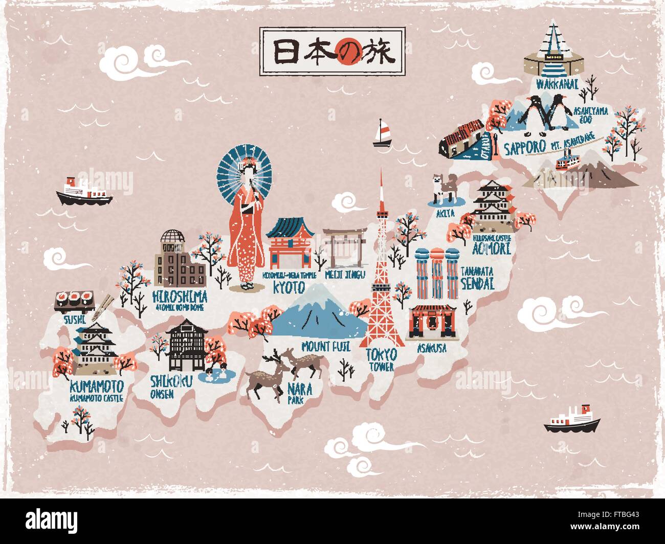 Japan travel map design - Japan travel in Japanese on the top Stock ...