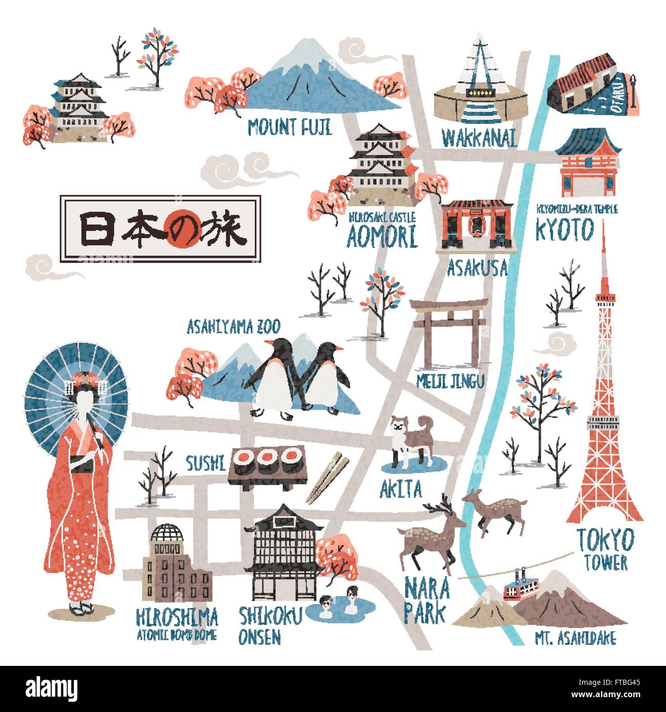 Japan travel map famous attractions hi-res stock photography and images ...