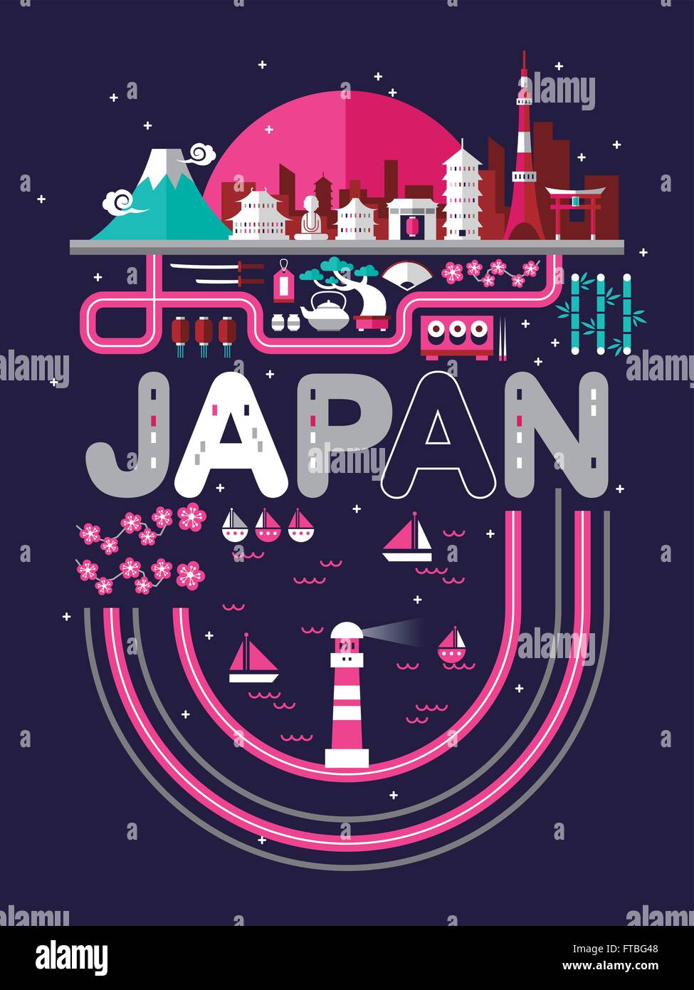 trendy Japan travel poster design in flat style Stock Vector Image ...