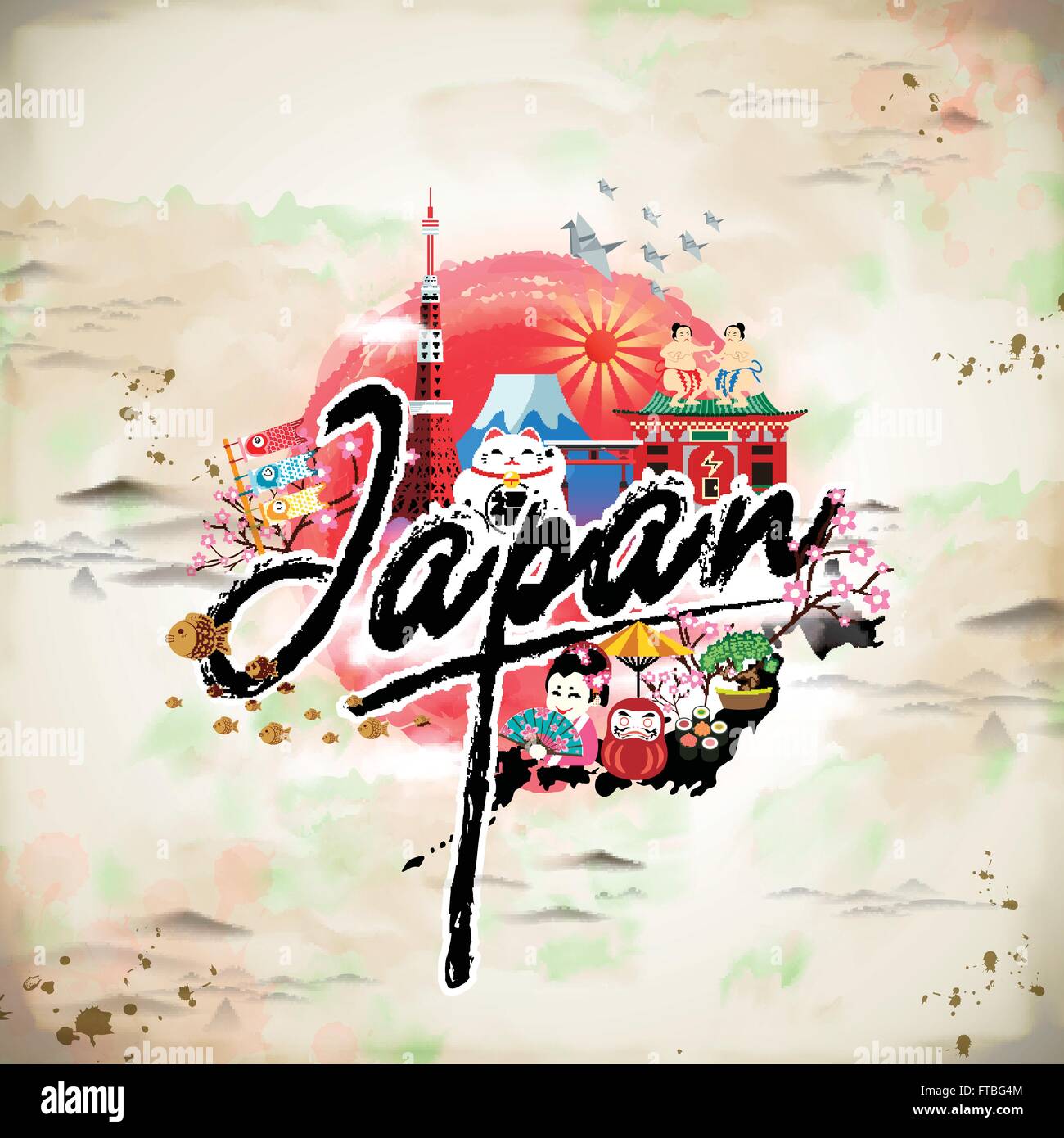 Japan travel poster with lovely culture symbols Stock Vector Image ...