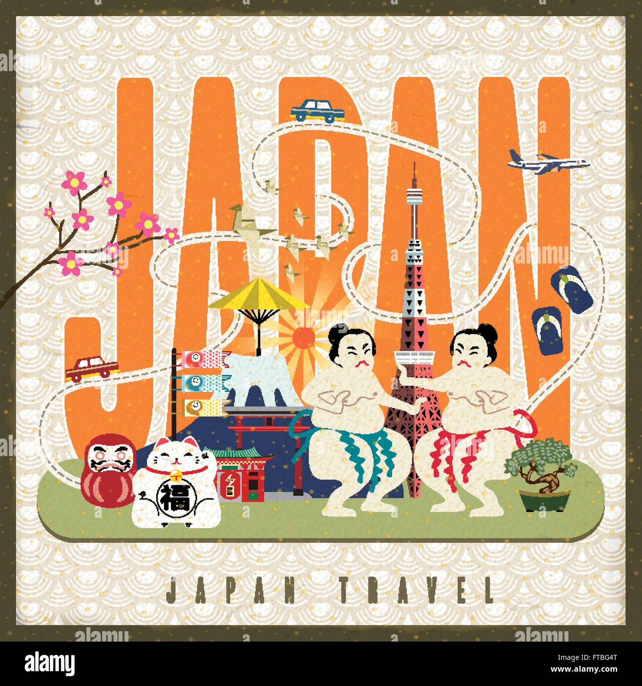 Japan travel poster with famous culture symbols Stock Vector Image ...
