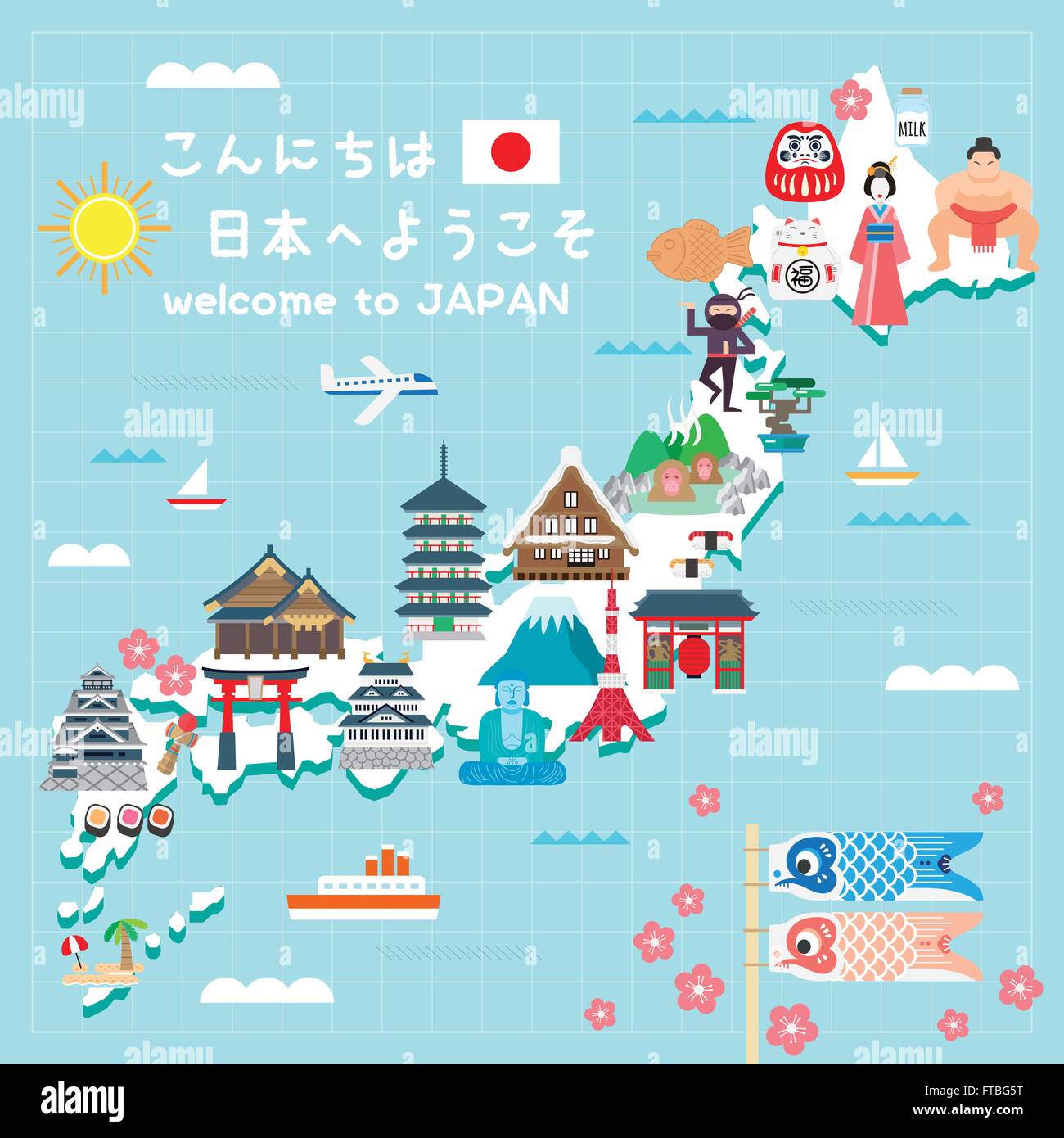 lovely Japan travel map - Hello and Welcome to Japan in Japanese Stock ...
