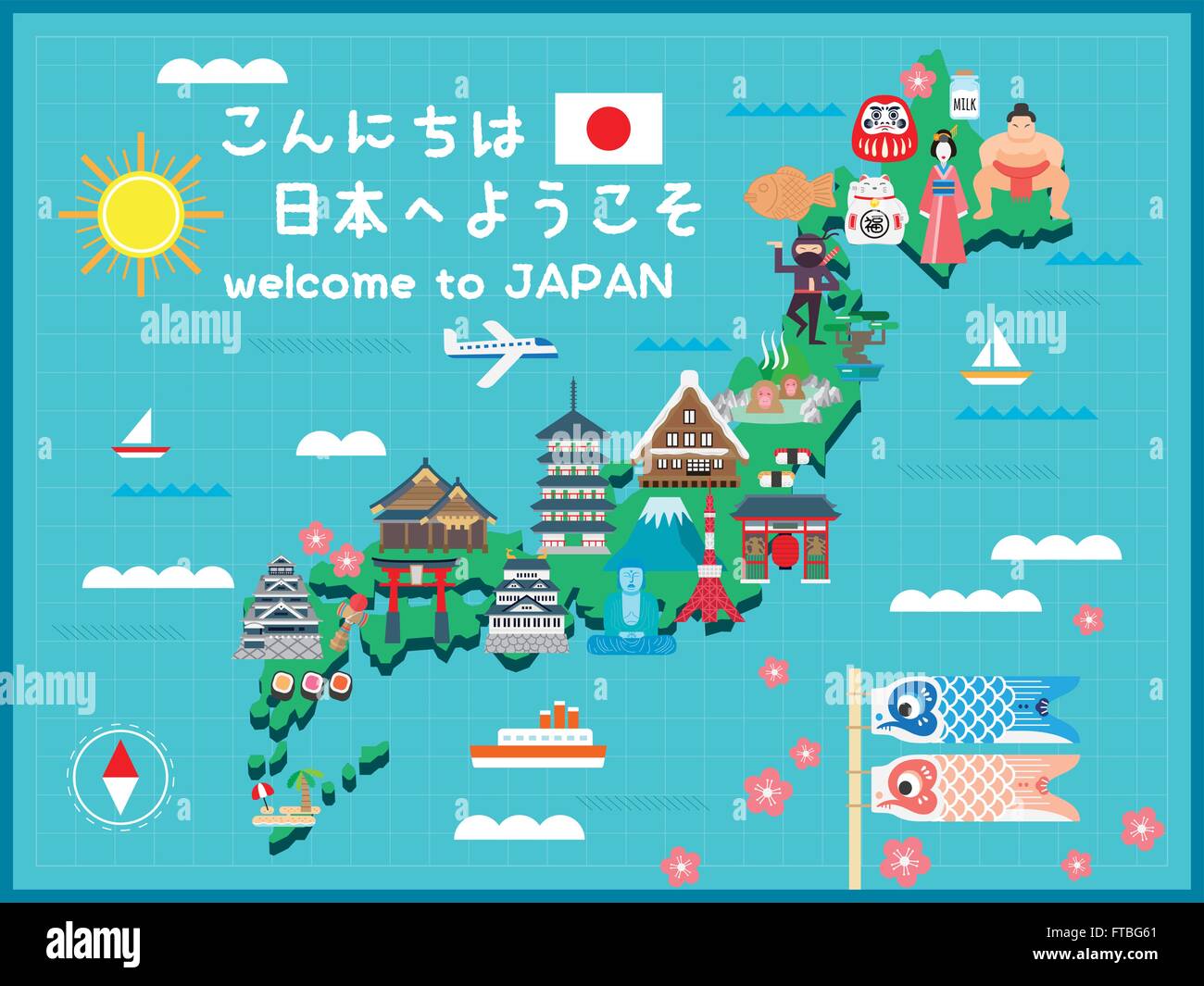 lovely Japan travel map - Hello and Welcome to Japan in Japanese Stock ...