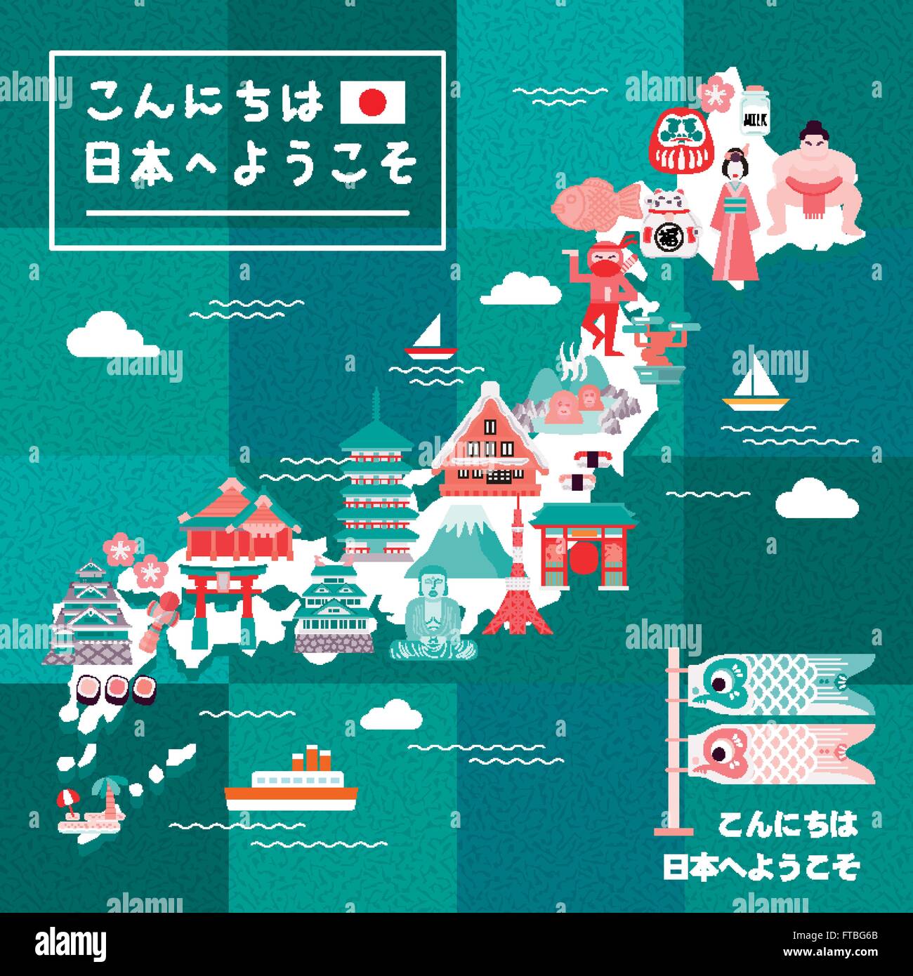attractive Japan travel map - Hello and Welcome to Japan in Japanese ...