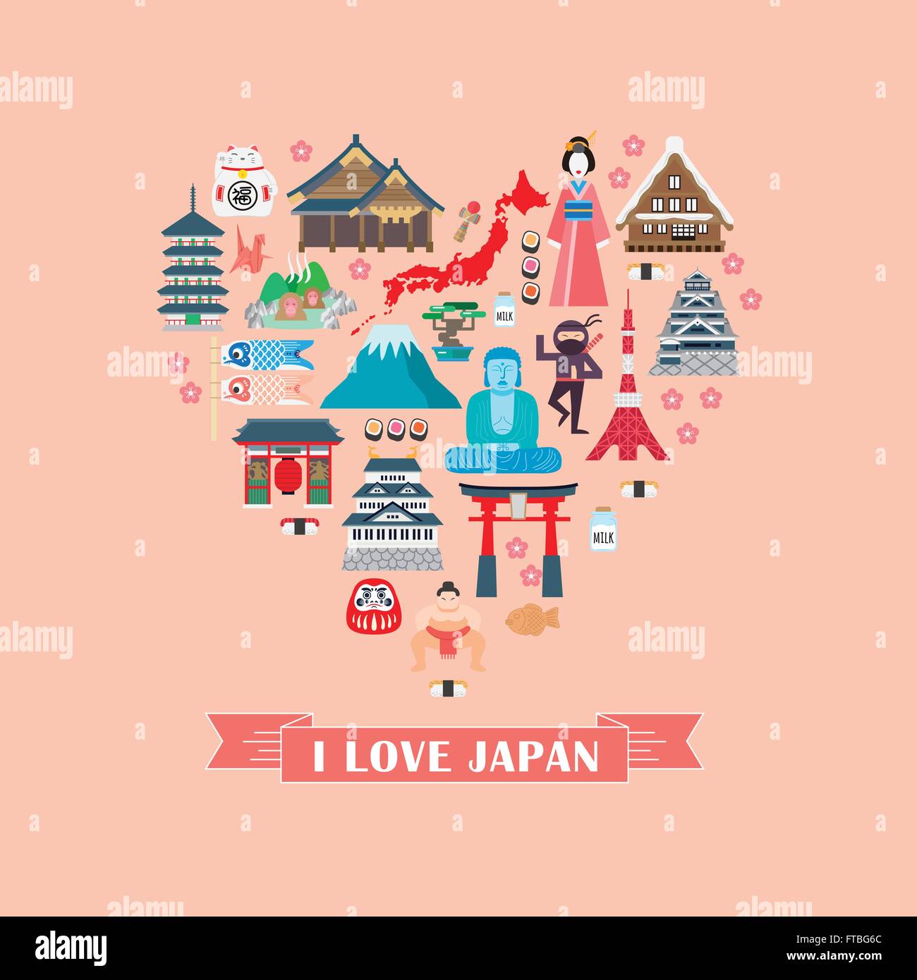lovely Japan impression collection set in heart shape Stock Vector ...