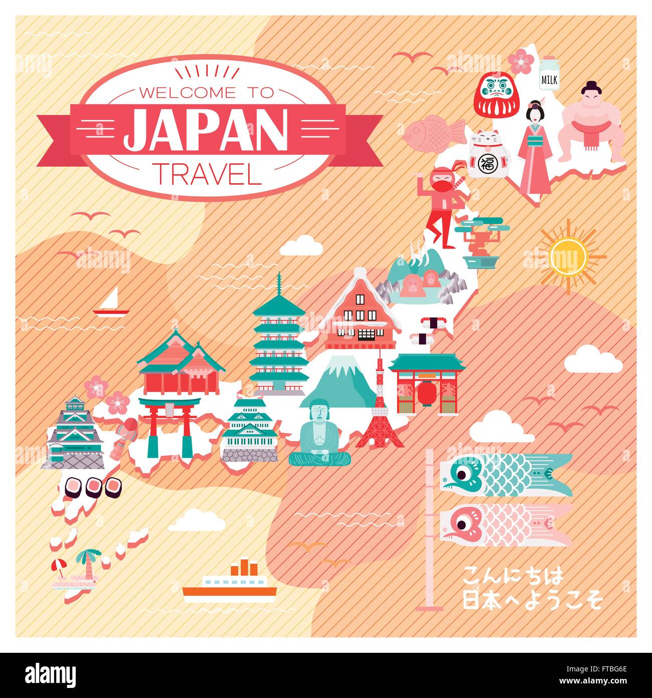 lovely Japan travel map - Hello and welcome to Japan in Japanese Stock ...
