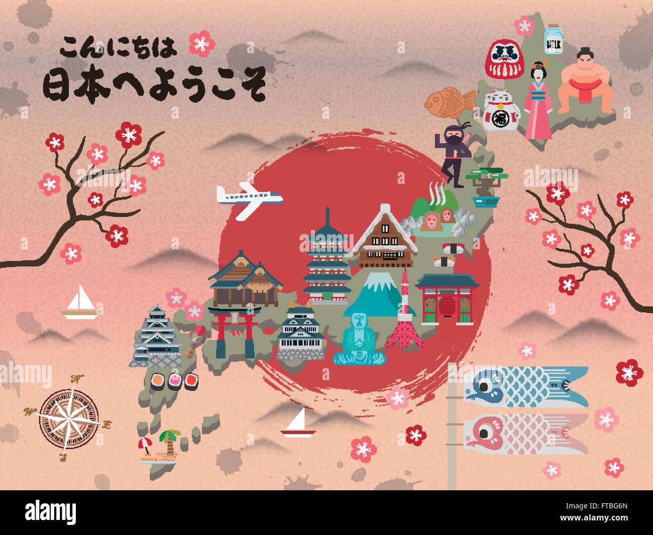 lovely Japan travel map - Hello and Welcome to Japan in Japanese Stock ...