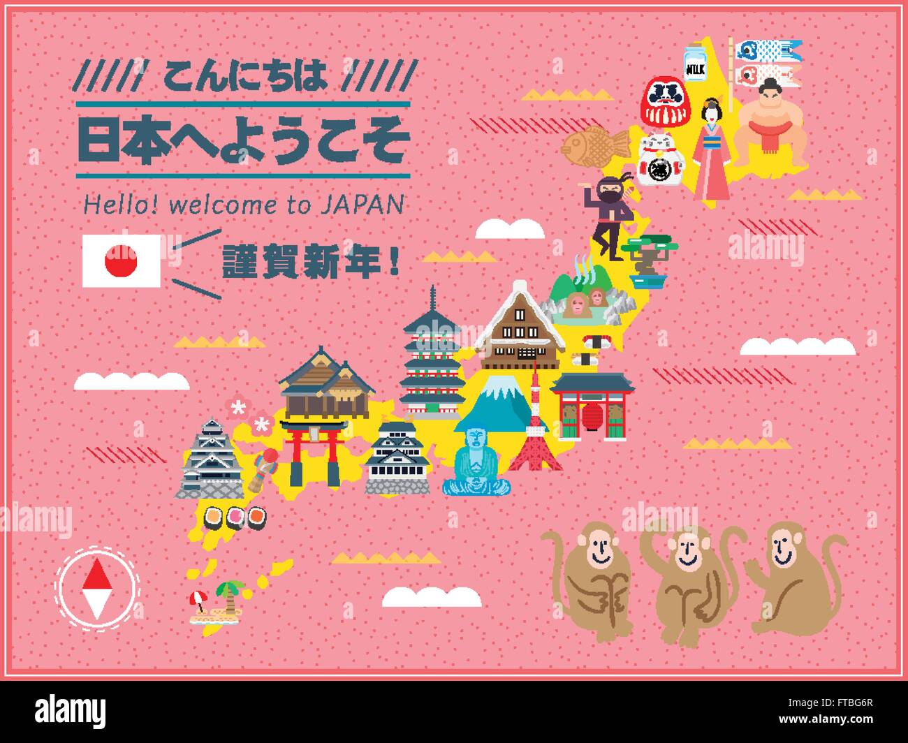 lovely Japan travel map with monkeys - Hello welcome to Japan and Happy ...