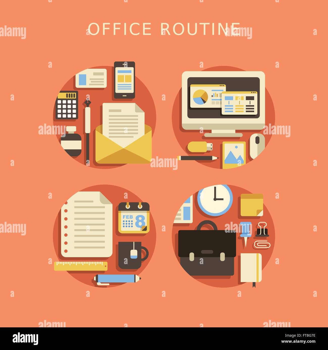 flat design concept of routine office and business lifestyle Stock Vector Image & Art - Alamy