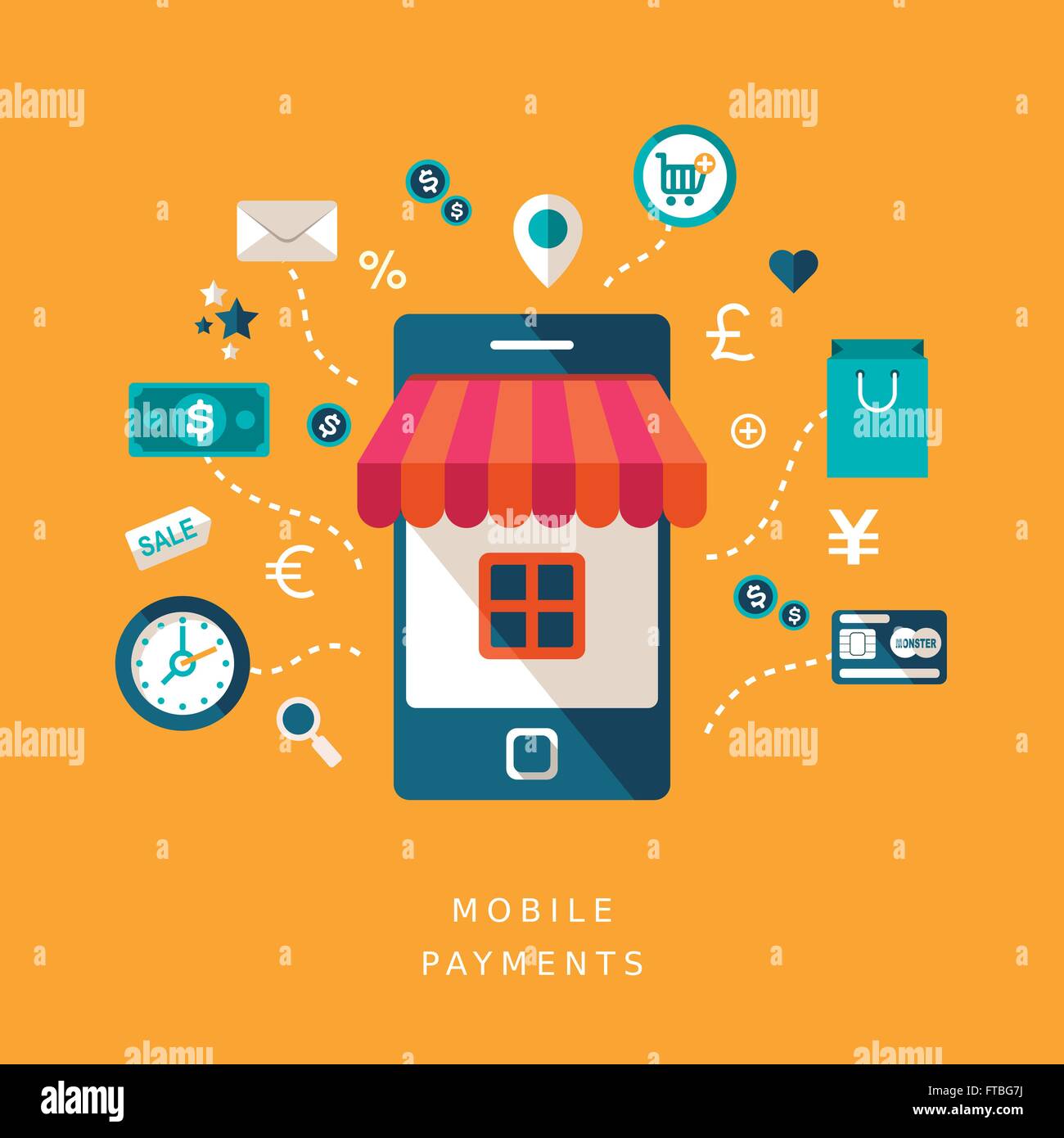 flat design smartphone with processing of mobile payments Stock Vector ...