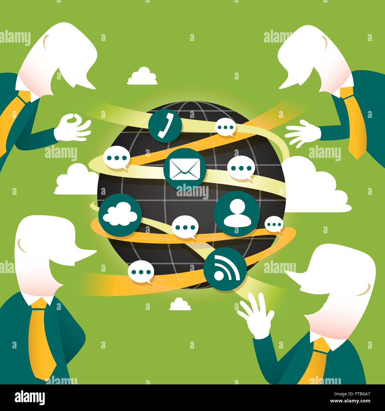 flat design concept illustration with icons of global communication ...