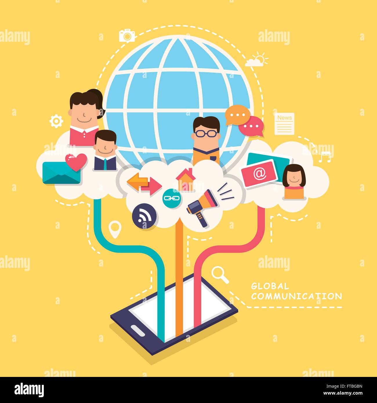 flat design concept illustration with icons of global communication ...