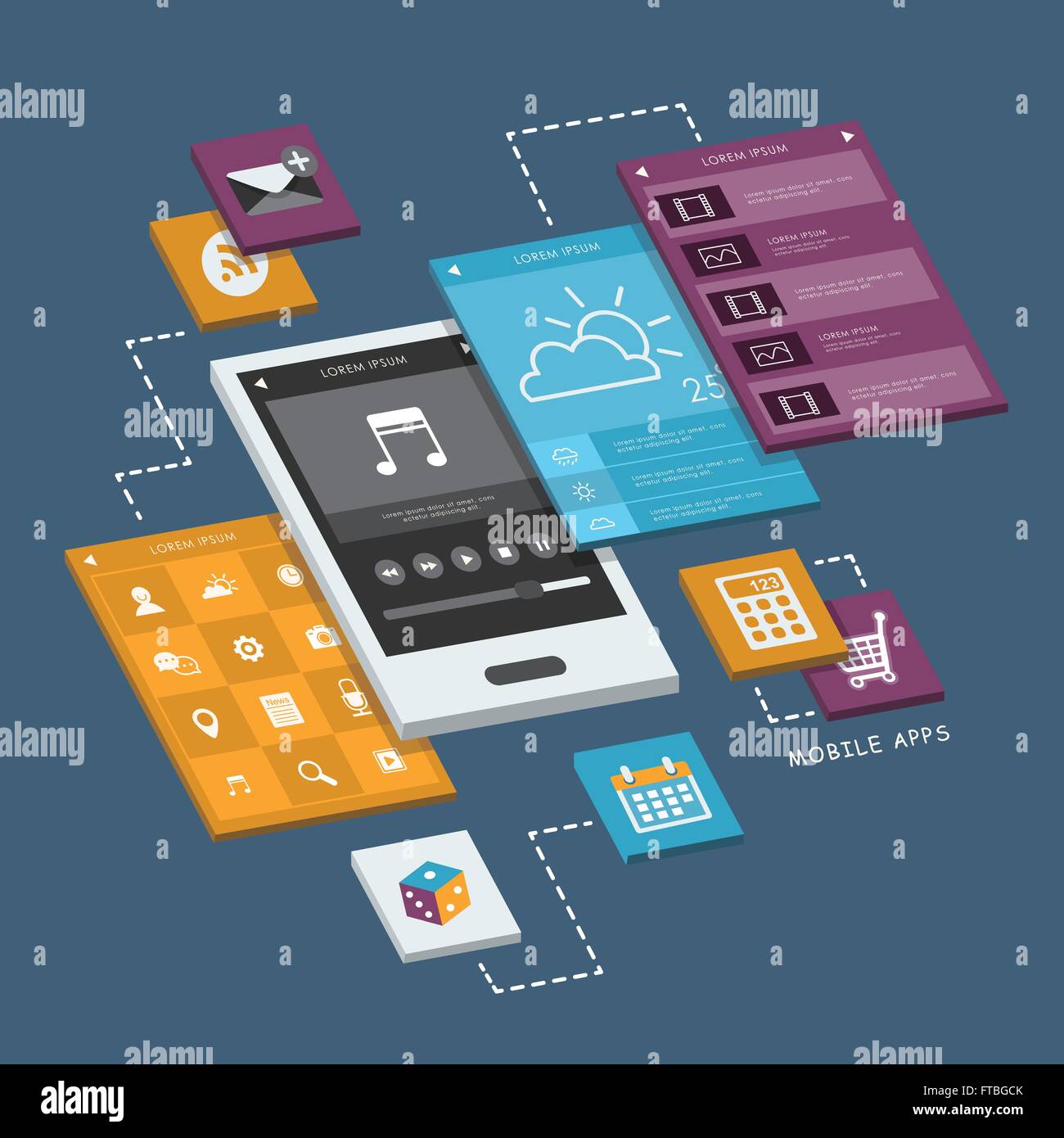 vector mobile phone with interface screens infographic design Stock ...