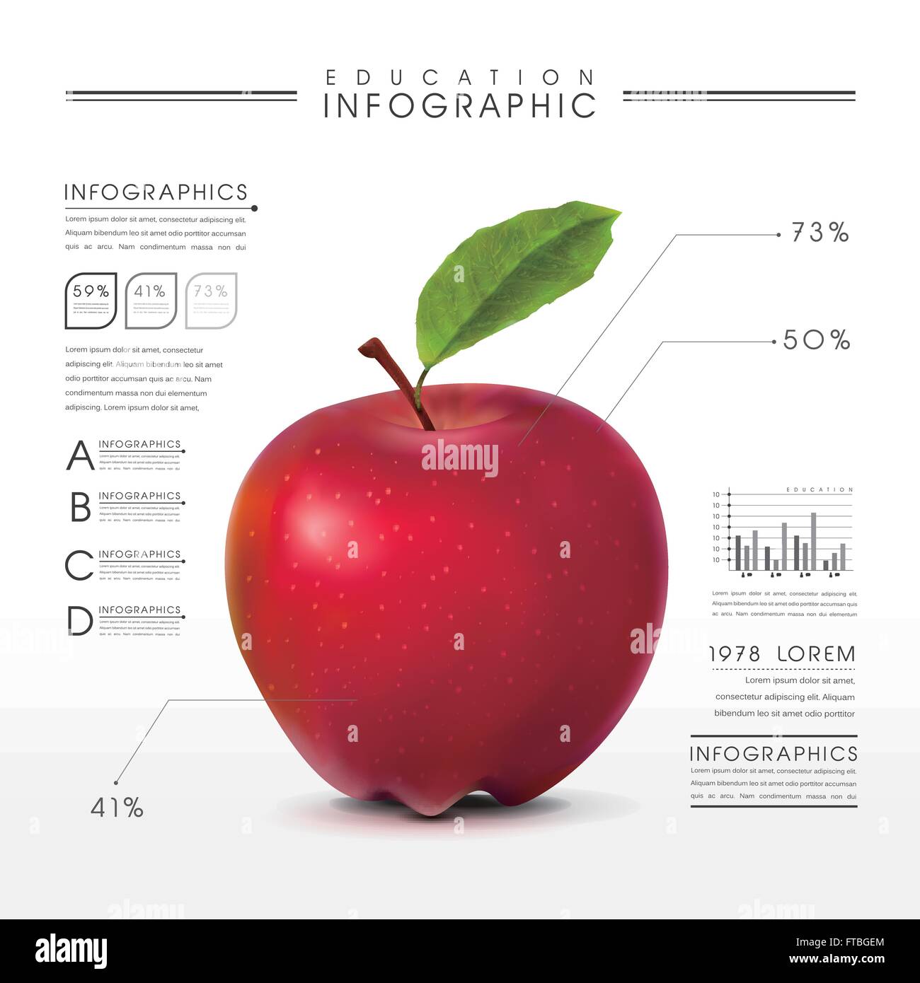 education infographic with close up look at realistic apple elements ...
