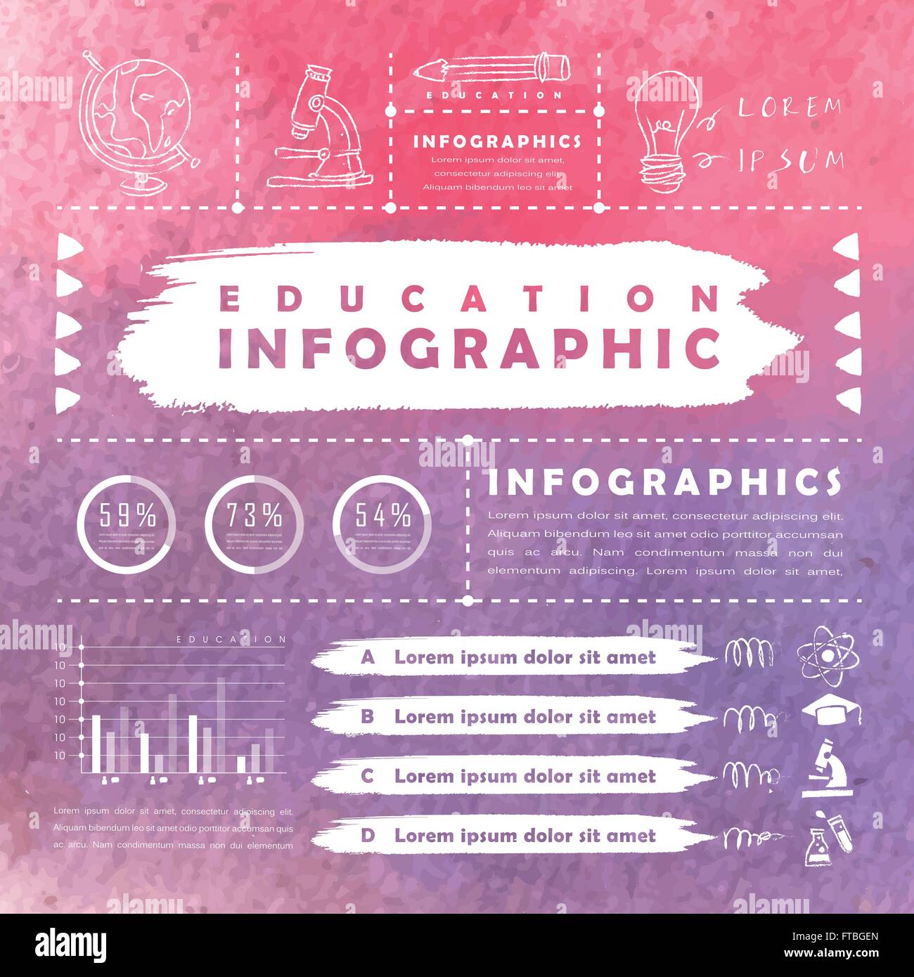 watercolor background education infographic in pink and purple Stock ...