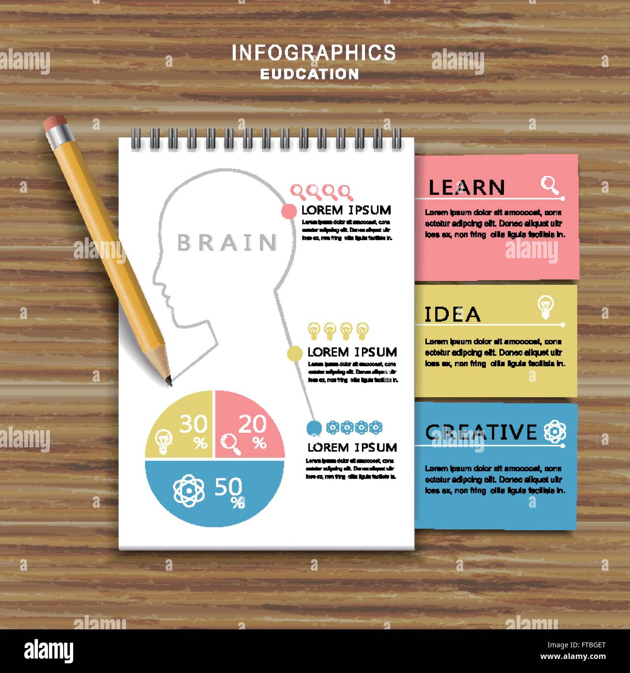 education infographic design elements with pencils and notebooks Stock ...