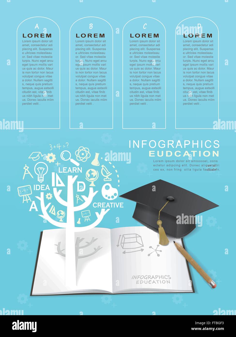education infographic design elements with book and graduation cap ...