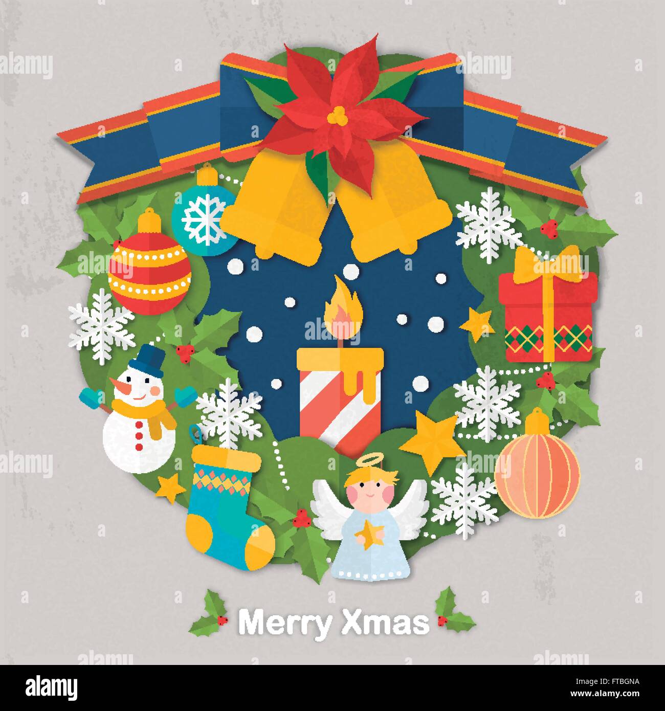 adorable Christmas ornate wreath in paper texture Stock Vector Image ...