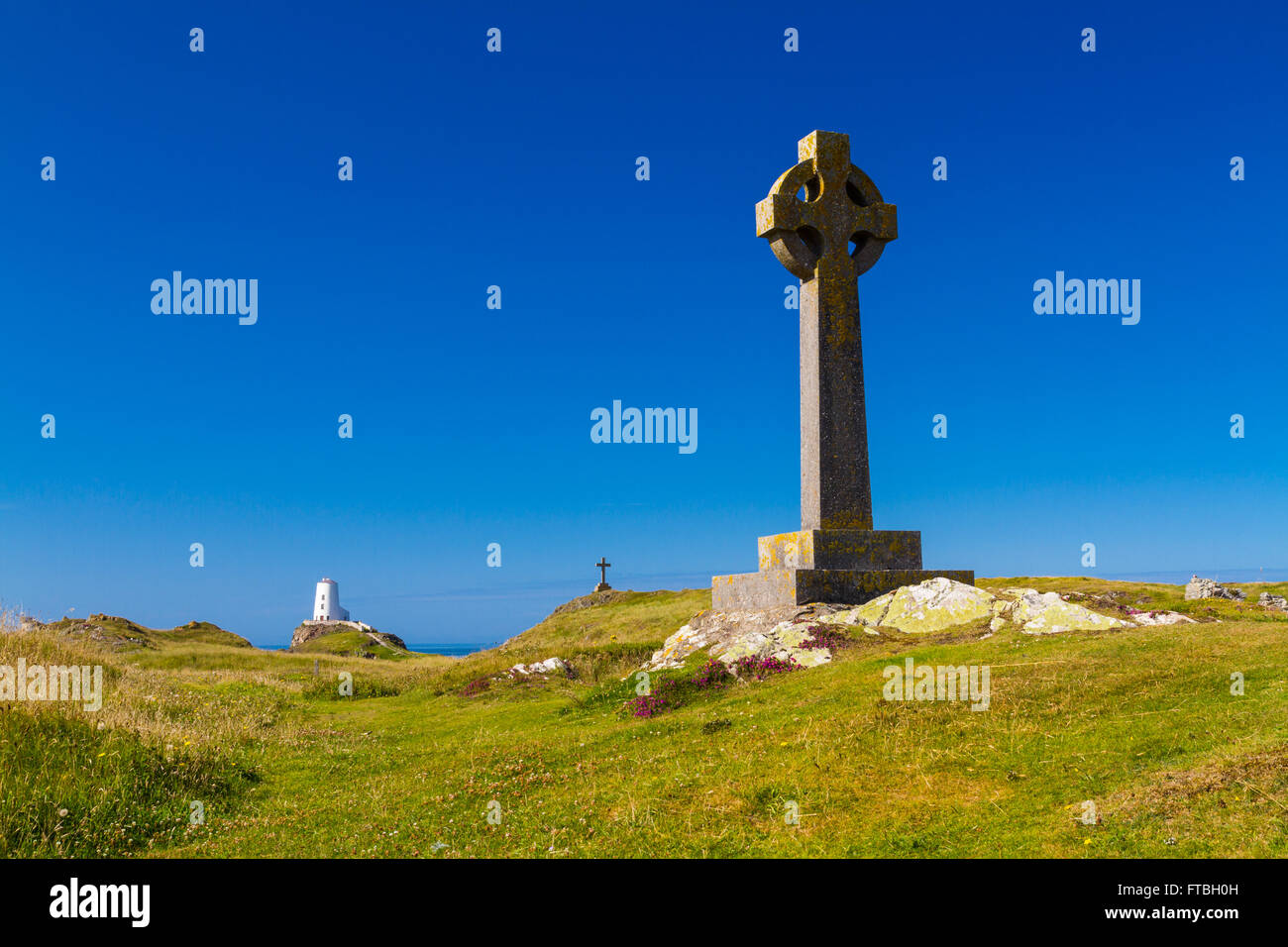 Celtic cross on Llanddwyn Island, a peninsula on Anglesey. Newborough ...