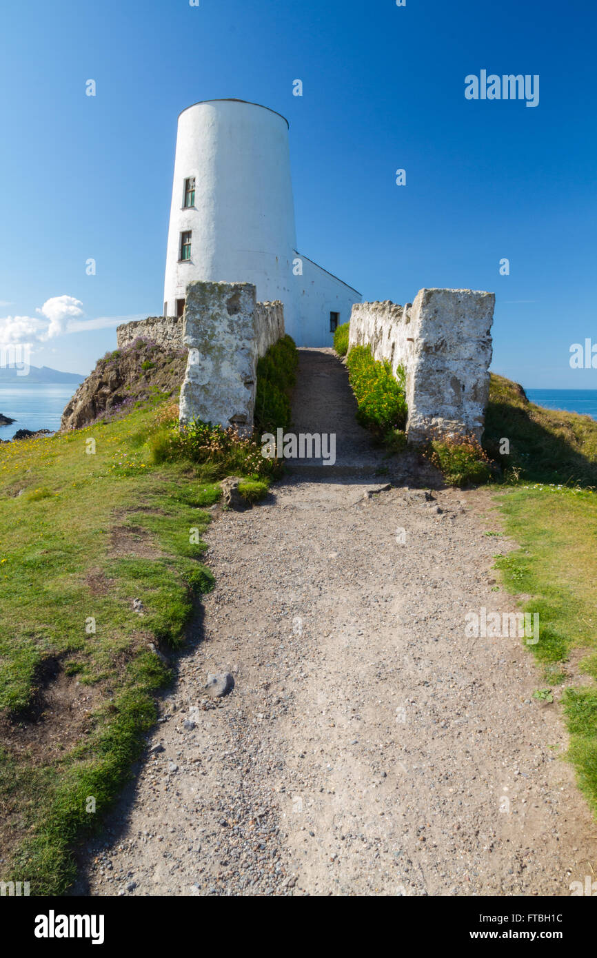 Lighthouse on Llanddwyn Island, a peninsula on Anglesey. Newborough ...
