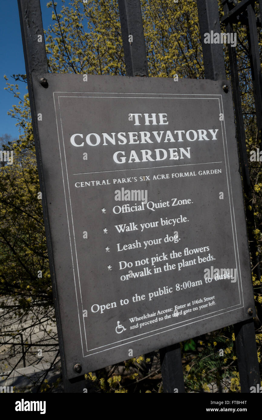 Sign at The Conservatory Garden, Central Park, NYC Stock Photo - Alamy
