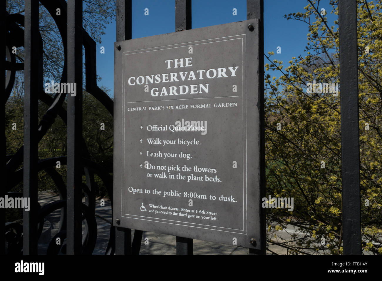 Sign at The Conservatory Garden, Central Park, NYC Stock Photo - Alamy