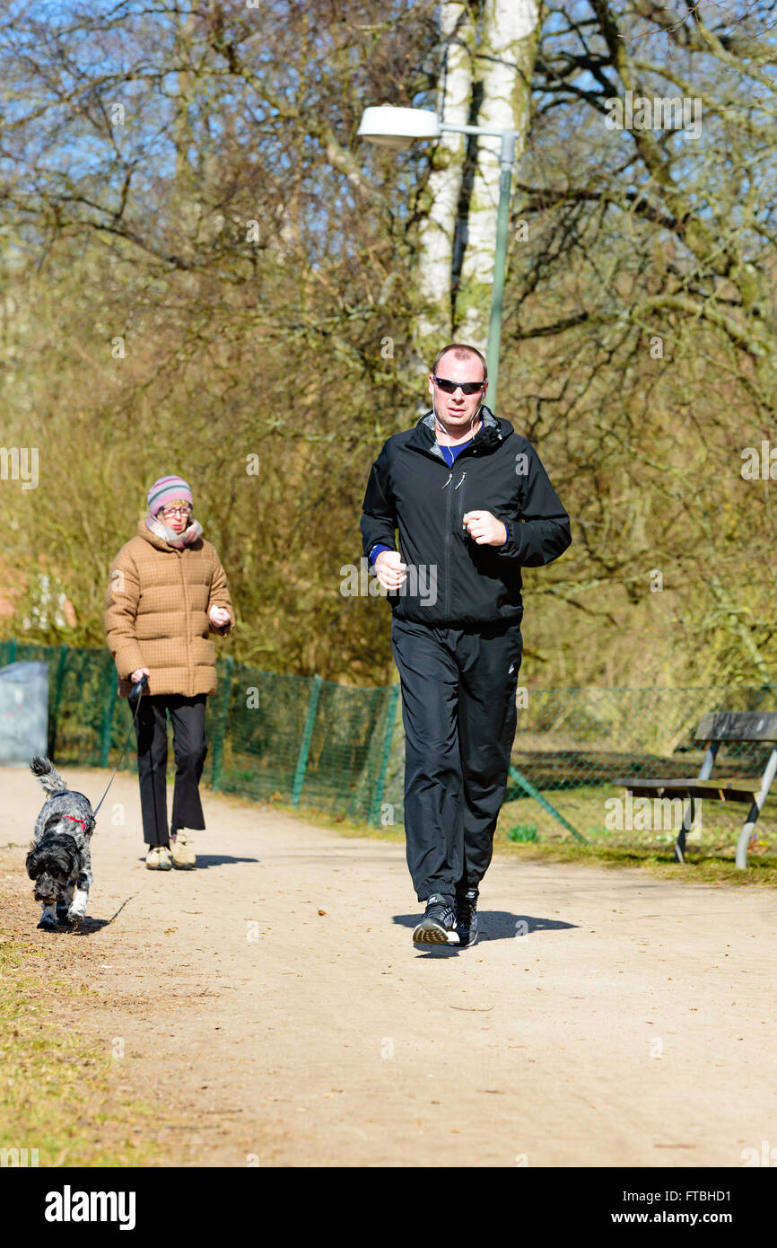 Kristianstad, Sweden - March 20, 2016: A male person running in the ...
