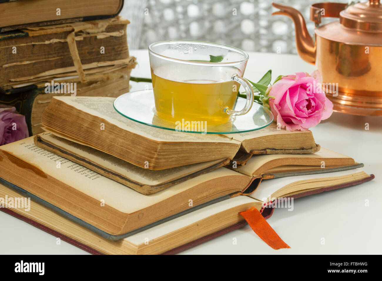 Cup of tea with books Stock Photo - Alamy