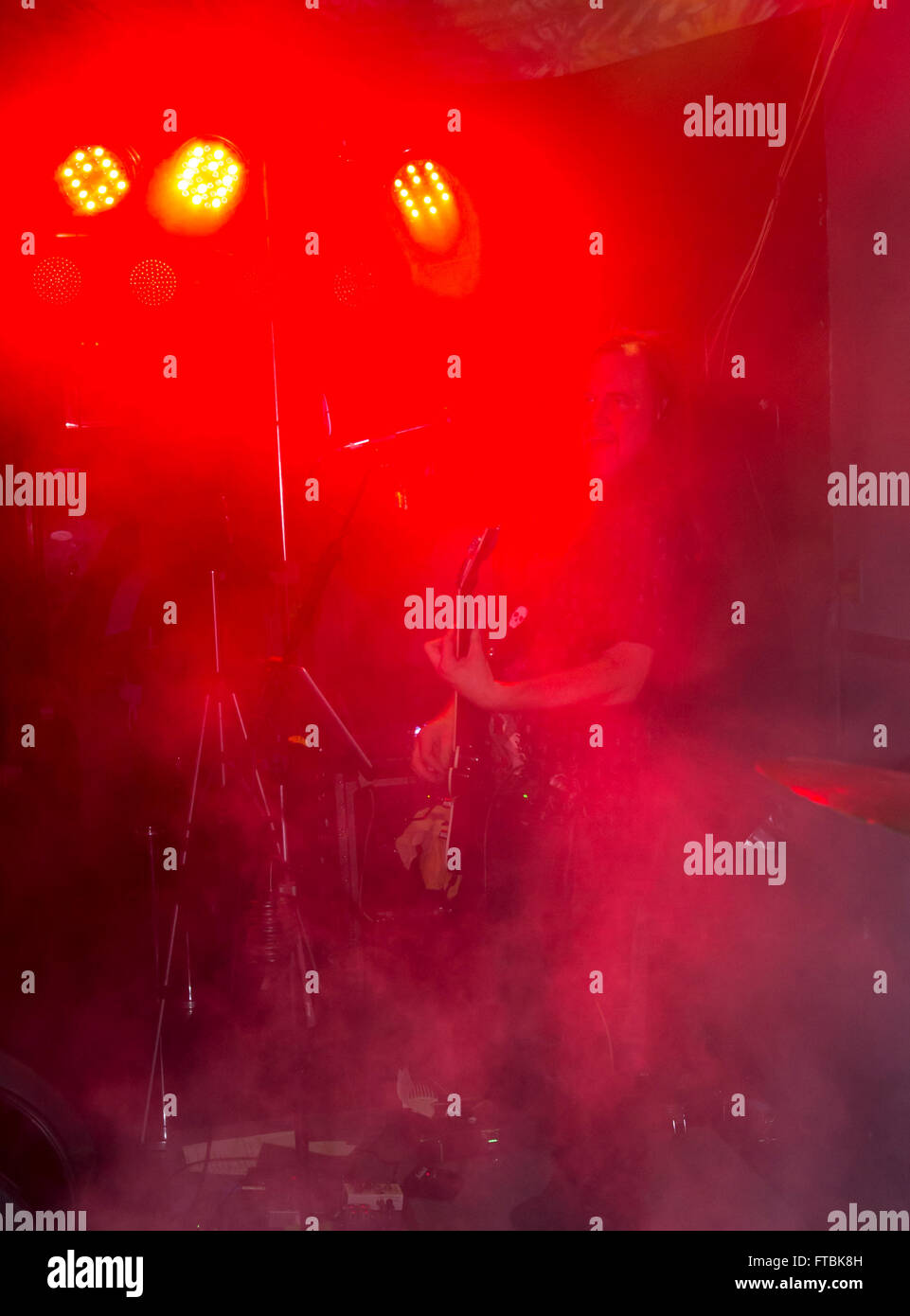 Vocalist & guitarist Robb Warnke; Rock & Roll band Hairitage playing ...