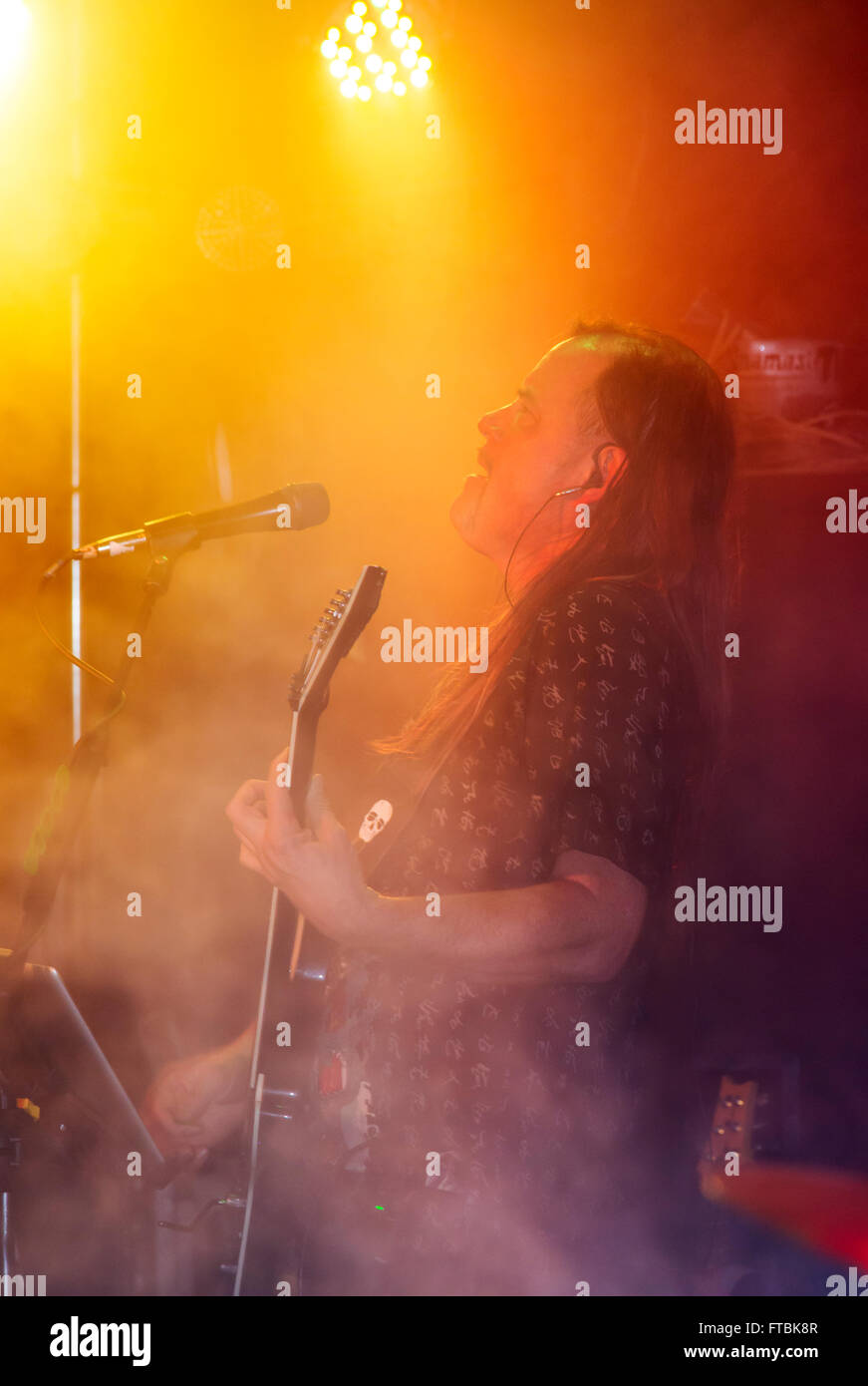 Vocalist & guitarist Robb Warnke; Rock & Roll band Hairitage playing ...