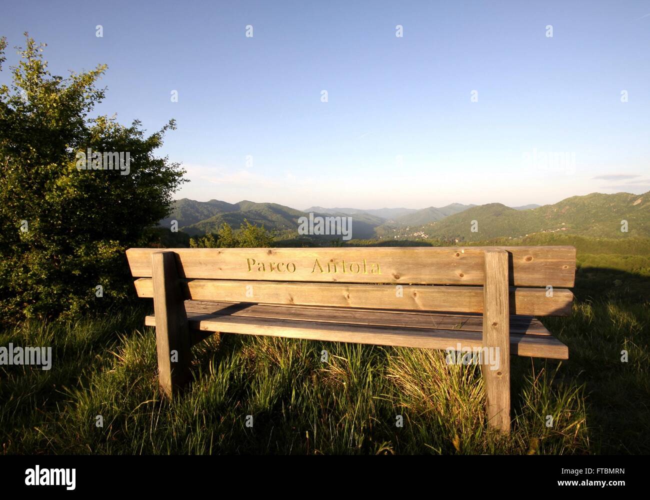 Resting bench in the Antola regional park Stock Photo - Alamy
