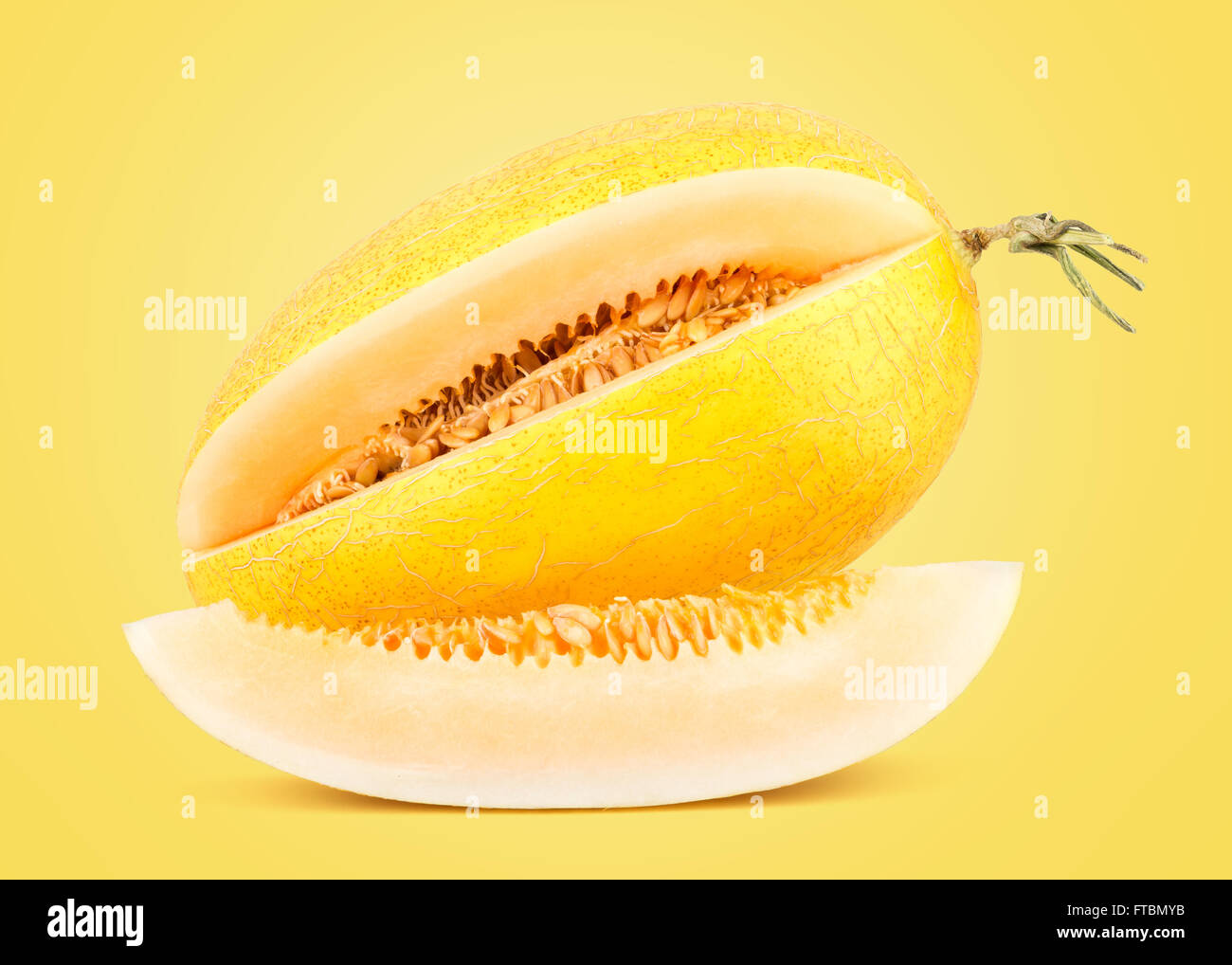 Fresh Sweet Melon Isolated on Yellow Background in Full Depth of Field ...