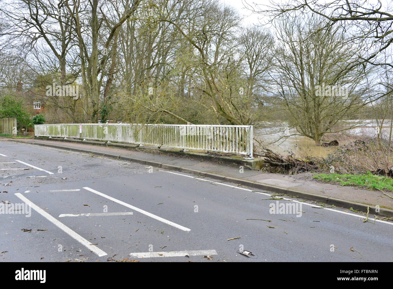 River Mole flooding its banks in Horley, Surrey after Storm Katie Stock ...