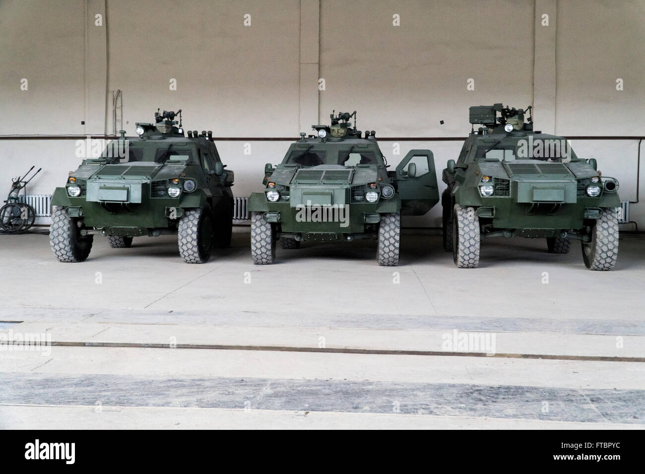 Three brand new Dozor-B armoured personnel carriers are seen parked ...
