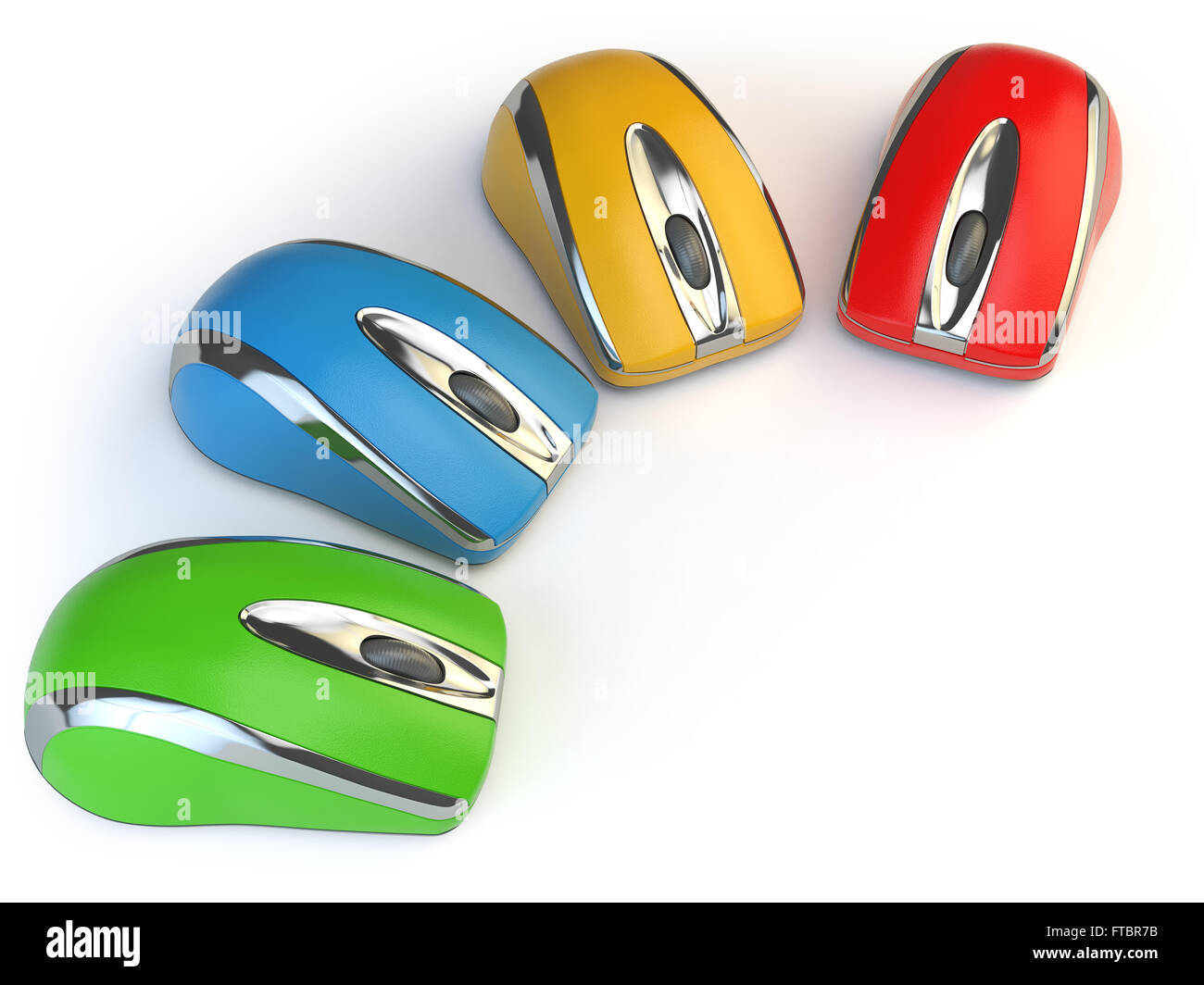 Computer mouses with different colors isolated on white. 3d Stock Photo ...