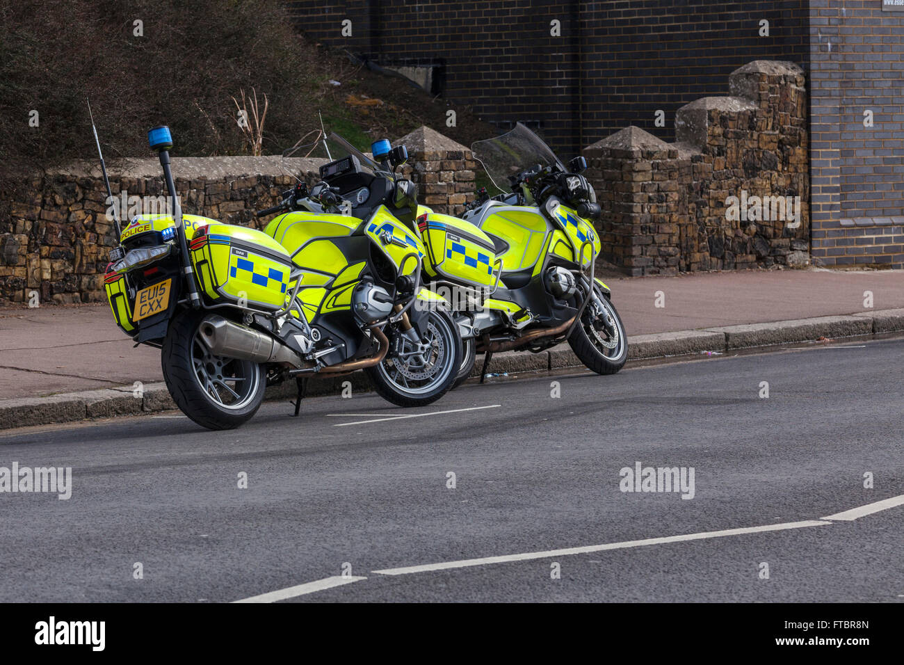 Pair of Police Motor Bikes Parked at Roadside Stock Photo - Alamy