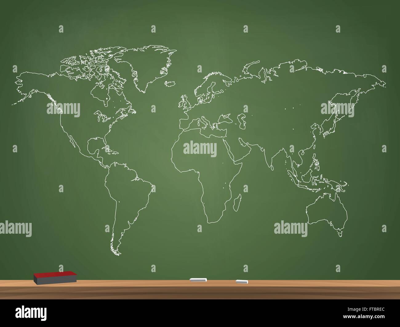 Realistic Chalkboard World Map Vector Illustration Stock Vector Image ...
