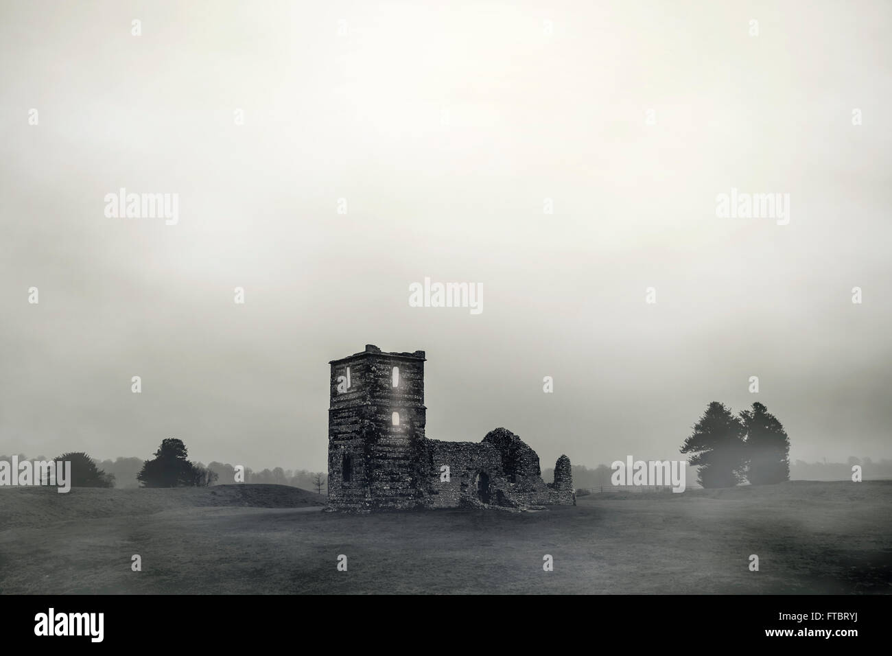 the ruin of an old church on a hill Stock Photo - Alamy