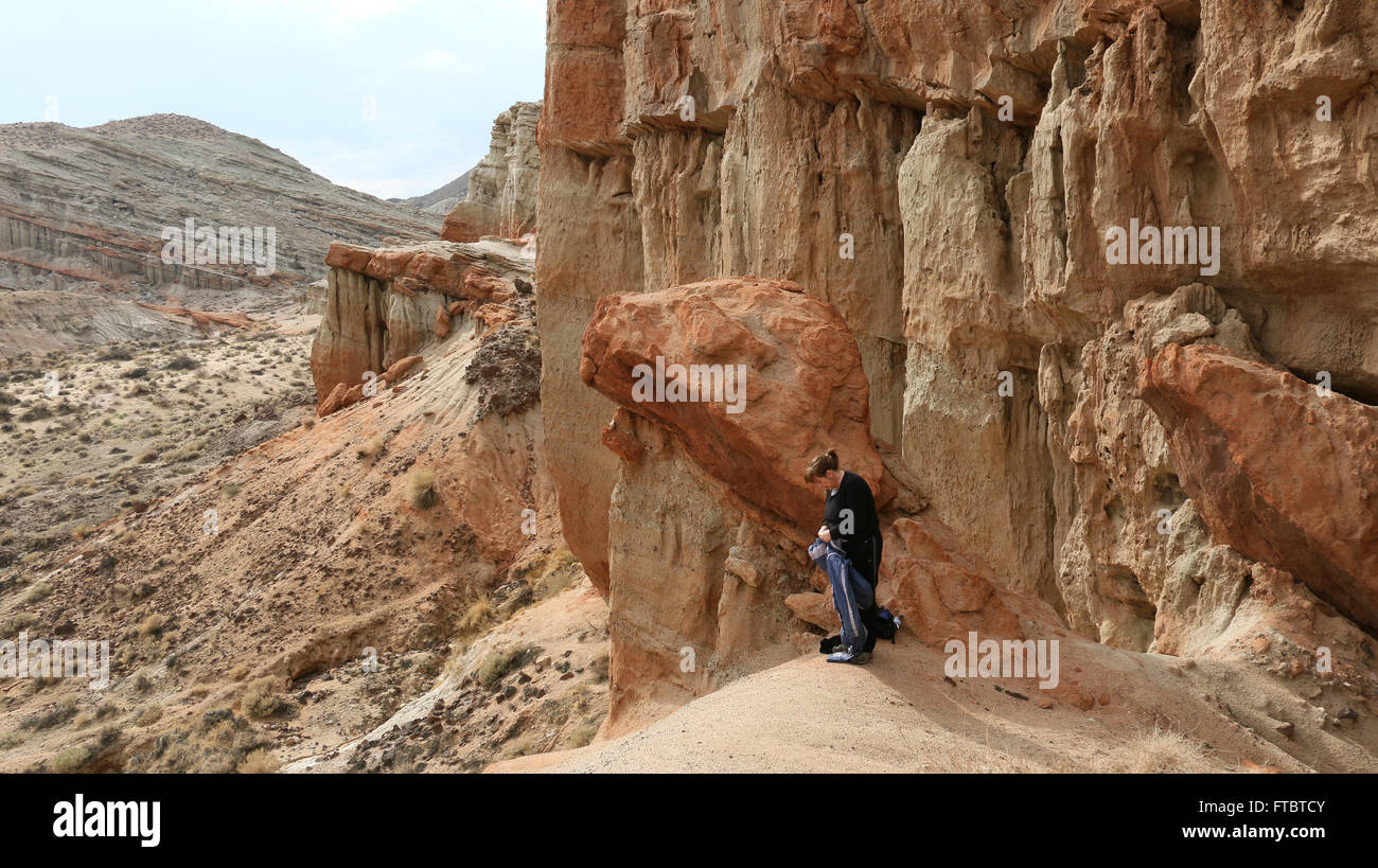 Cliffs and sandstone, tilted rock layers Red Rock Canyon State Park ...