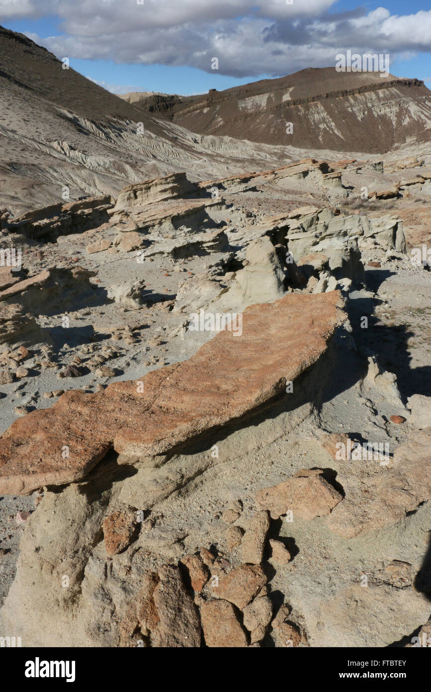 Cliffs and sandstone, tilted rock layers Red Rock Canyon State Park ...
