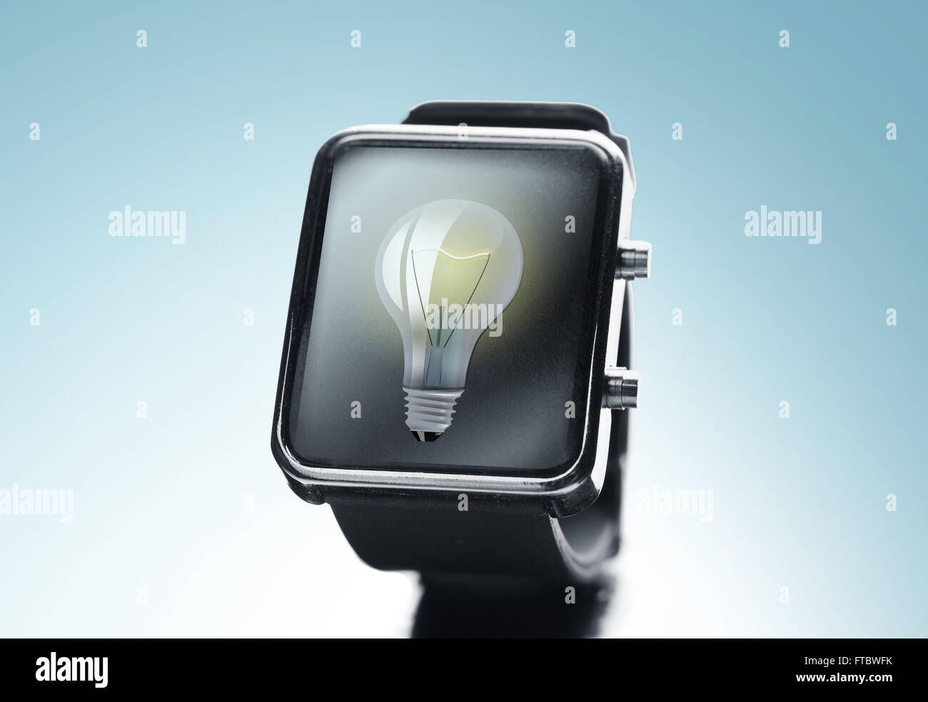 close up of black smart watch with light bulb Stock Photo - Alamy