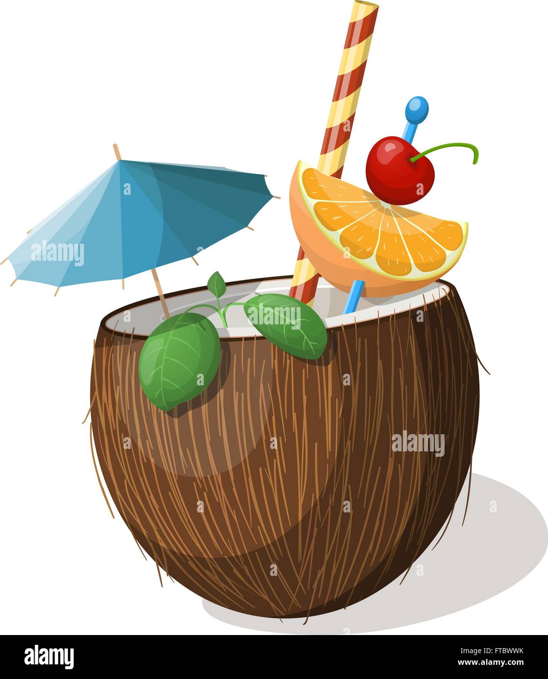 Exotic coconut cocktail isolated on white. Vector illustration Stock ...