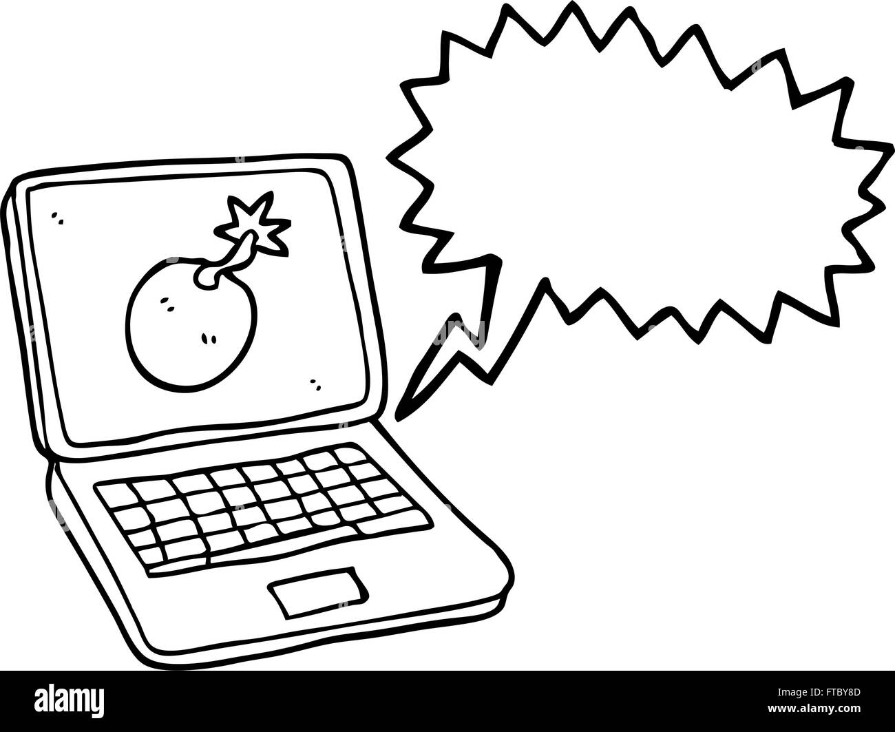 freehand drawn speech bubble cartoon laptop computer with error screen ...