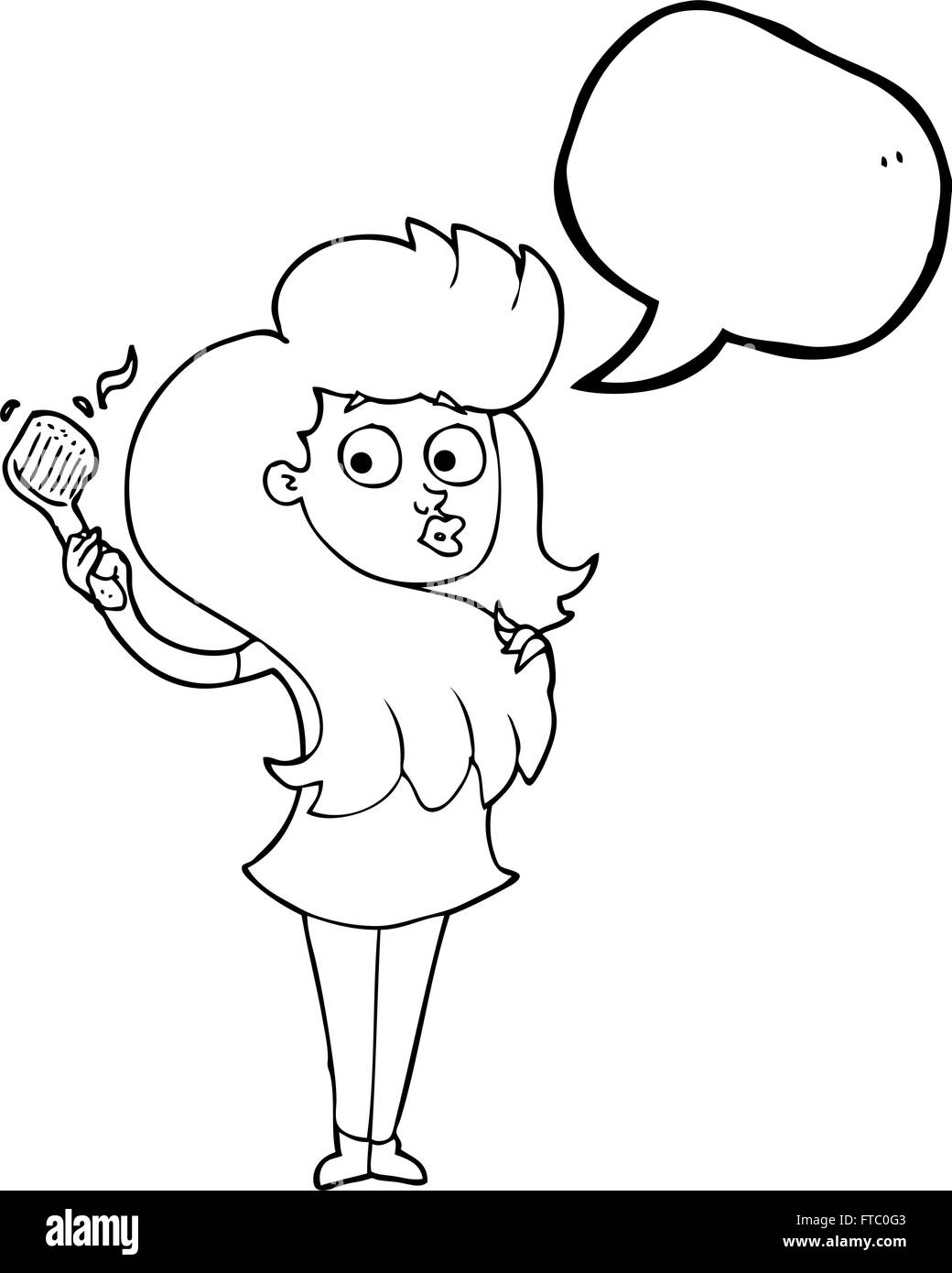 Freehand Drawn Speech Bubble Cartoon Woman Brushing Hair Stock Vector