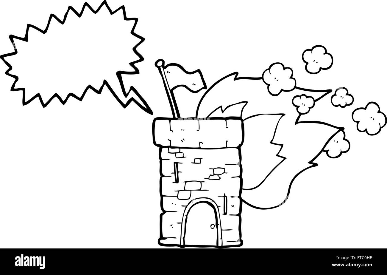 freehand drawn speech bubble cartoon burning castle tower Stock Vector ...