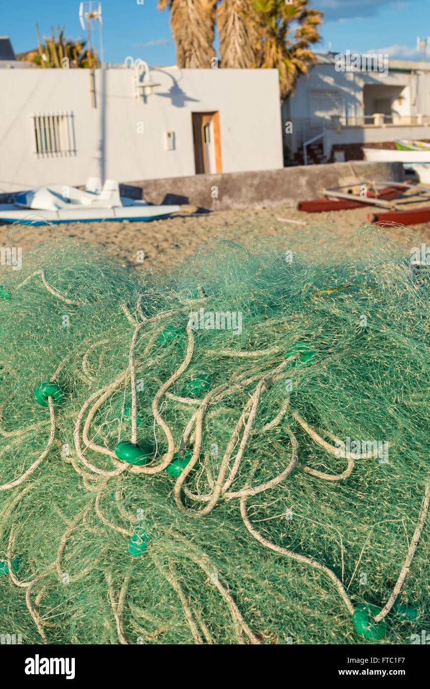 Traditional fishing nets in a small Mediterranean harbor Stock Photo ...