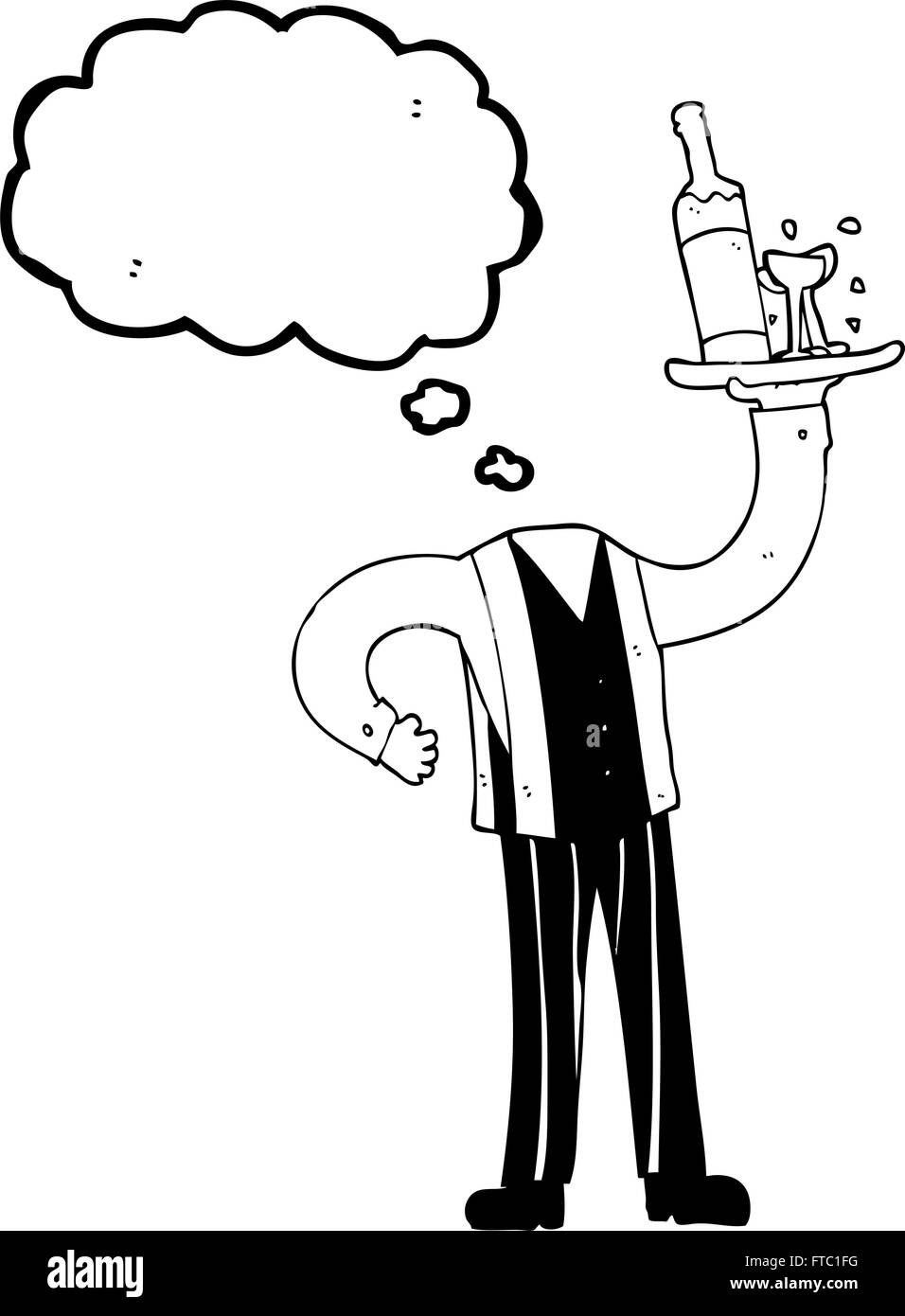 freehand drawn thought bubble cartoon headless waiter (add own photos ...