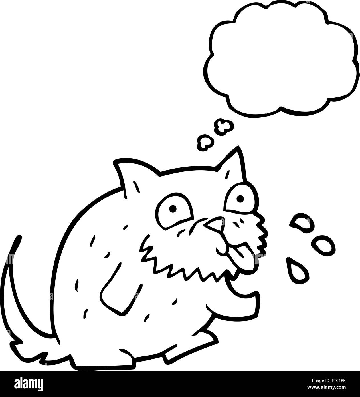 freehand drawn thought bubble cartoon cat blowing raspberry Stock ...