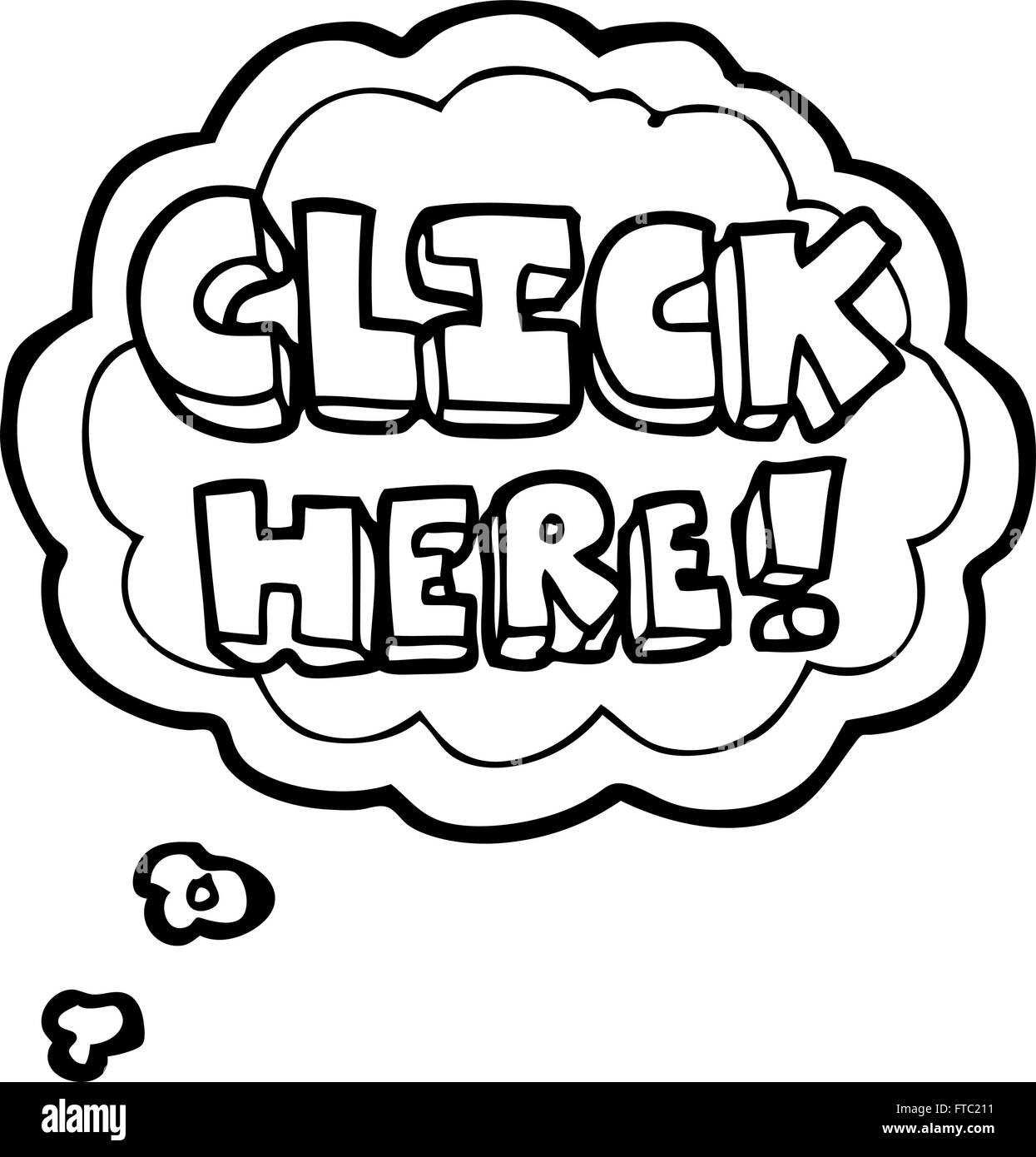 freehand drawn thought bubble cartoon click here word symbol Stock ...