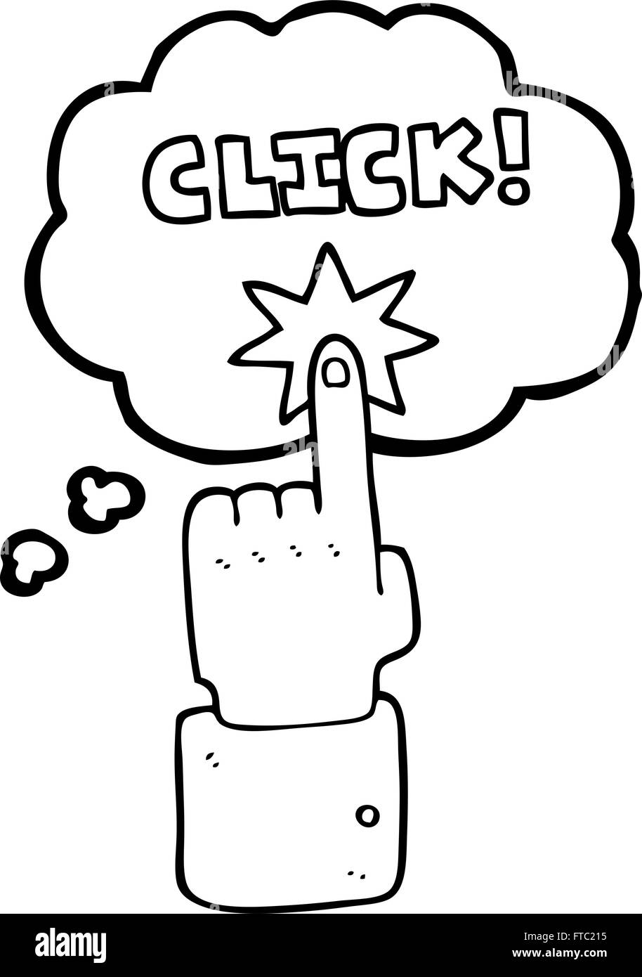 freehand drawn thought bubble cartoon click sign with finger Stock ...